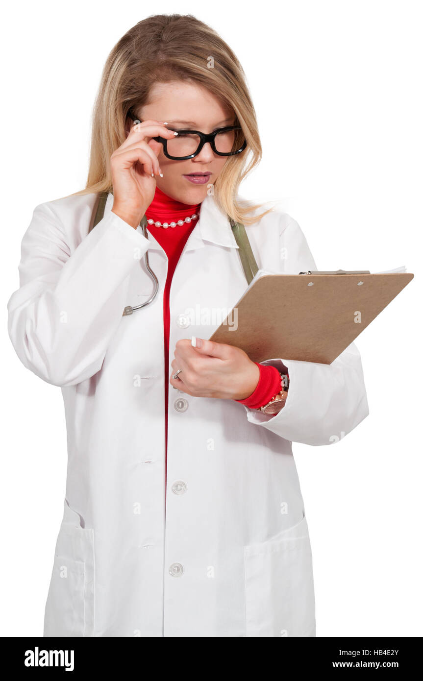 Woman Doctor with patient records Stock Photo - Alamy