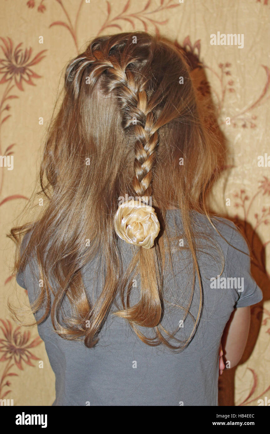 head of young girl with nice braids back view Stock Photo - Alamy