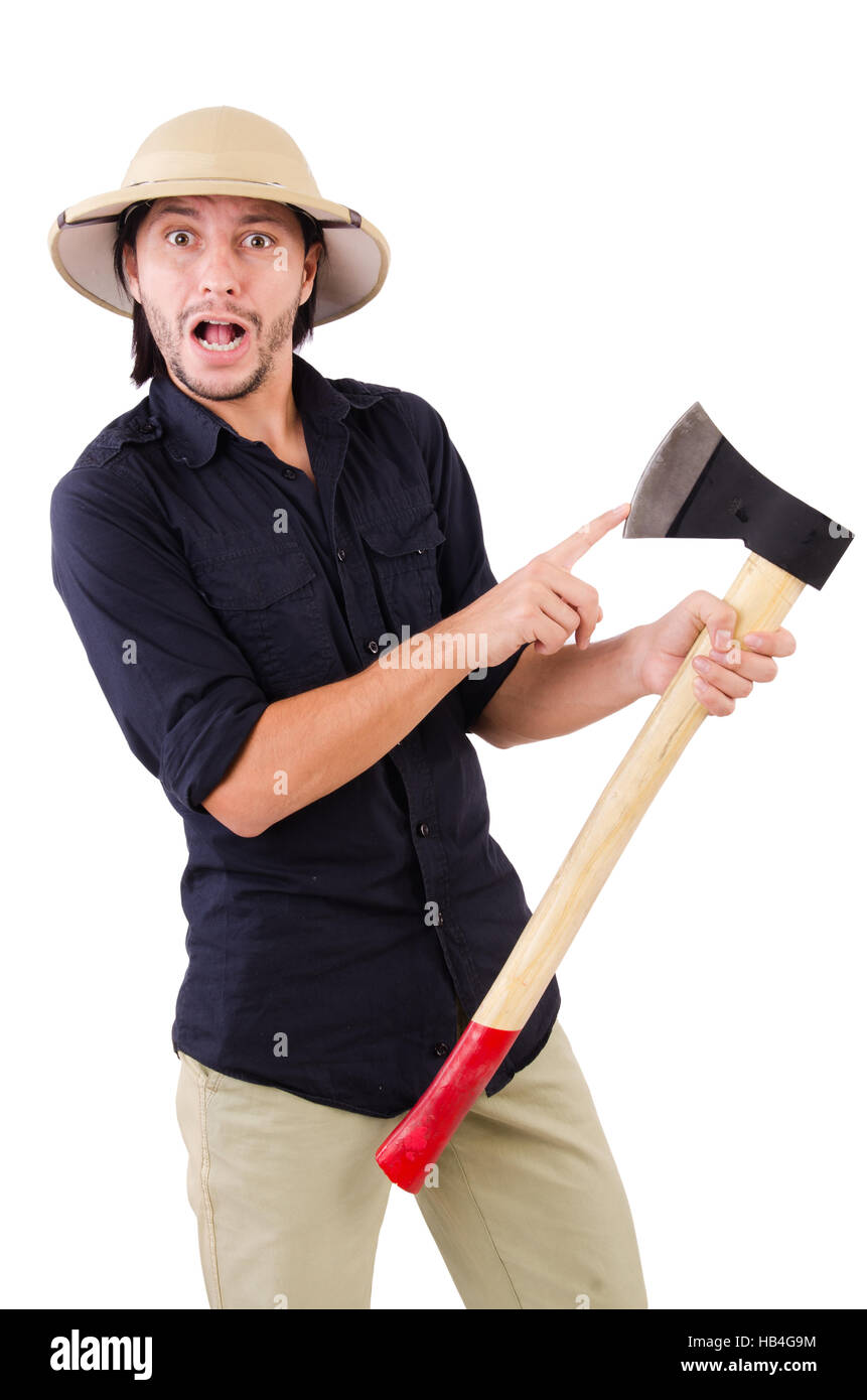 Man with axe isolated on white Stock Photo - Alamy