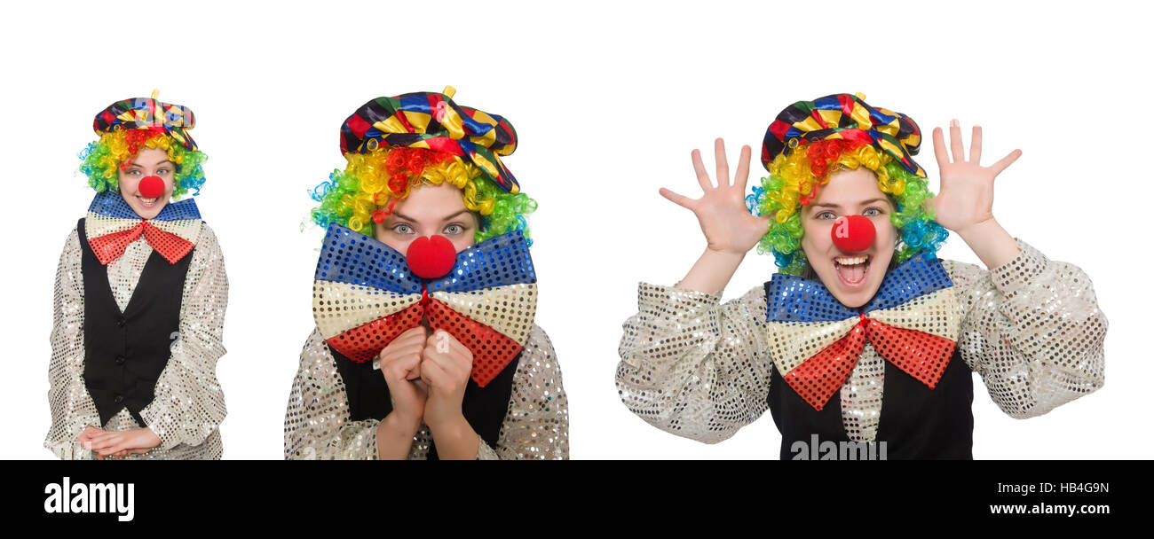 Female clown isolated on white Stock Photo - Alamy