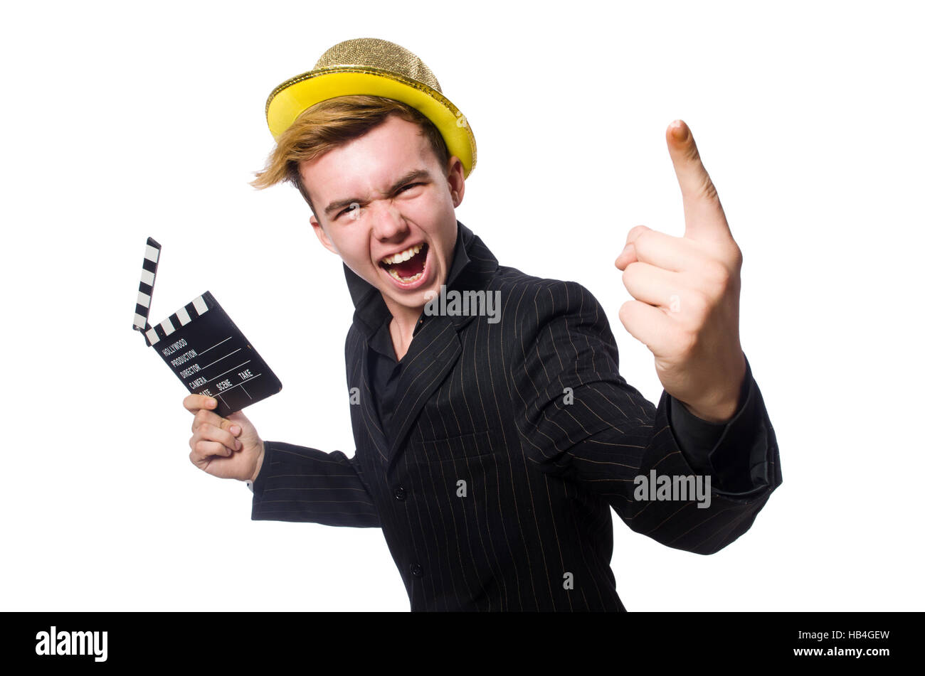 Funny man with movie clapboard Stock Photo - Alamy