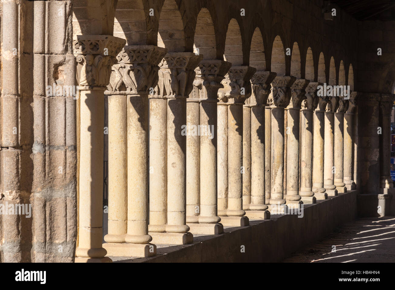 The Romanesque, arcaded portico of San Martin church, in the Plaza ...