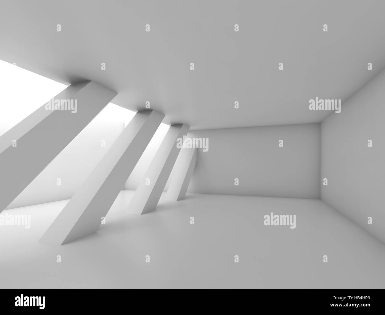 Abstract white 3 d empty room with diagonal columns in a row, blank ...