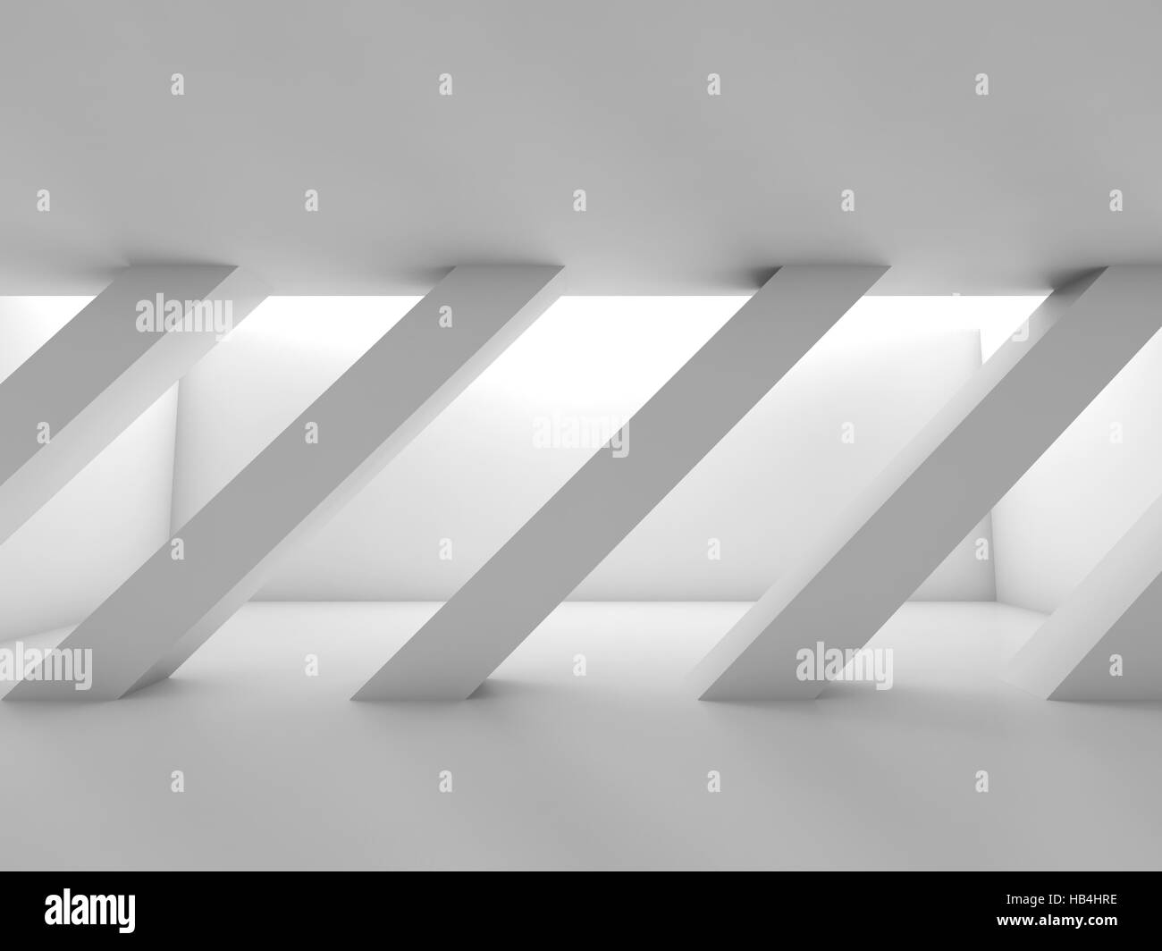 Abstract white empty room with diagonal columns in a row, blank ...