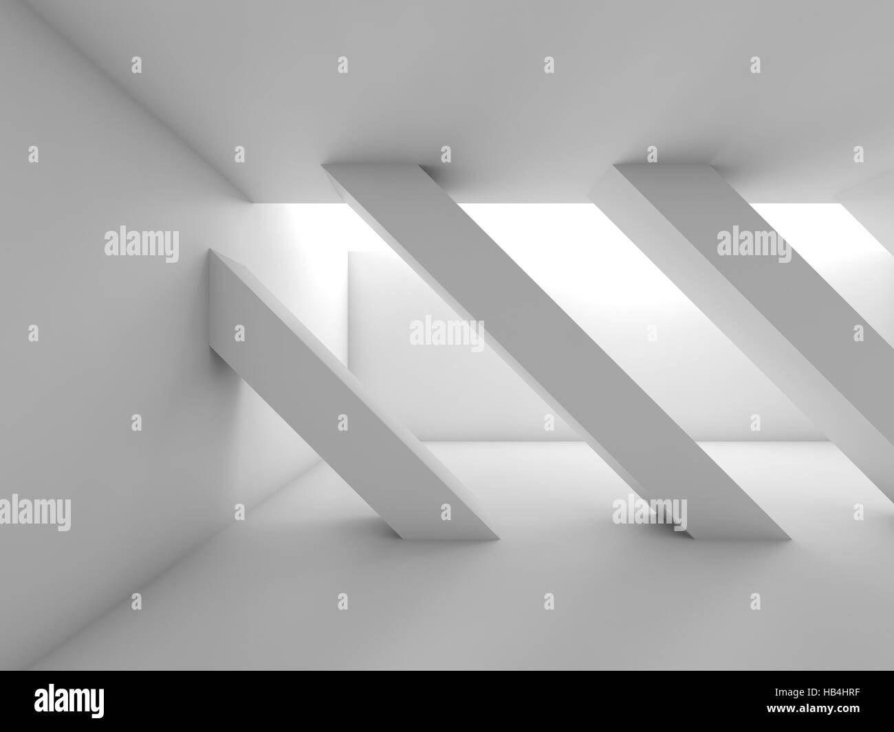 Abstract white empty room with diagonal columns, blank interior ...