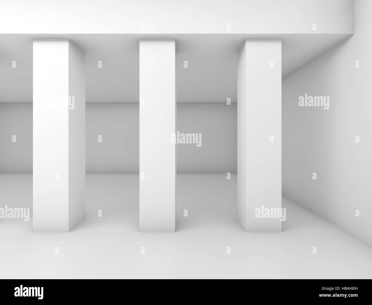 Abstract white empty room with three columns, blank interior background ...