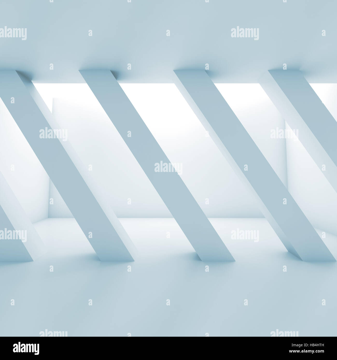 Abstract white empty room with diagonal columns in a row, blank ...