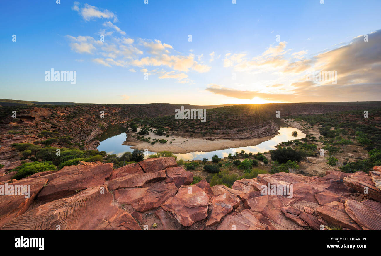 The Murchison River meandering through The Loop gorge at sunrise in ...