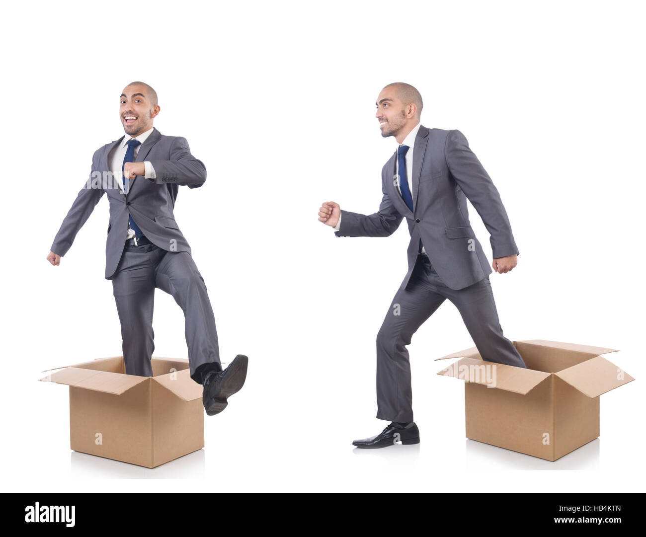 Collage of photos with man and boxes Stock Photo - Alamy