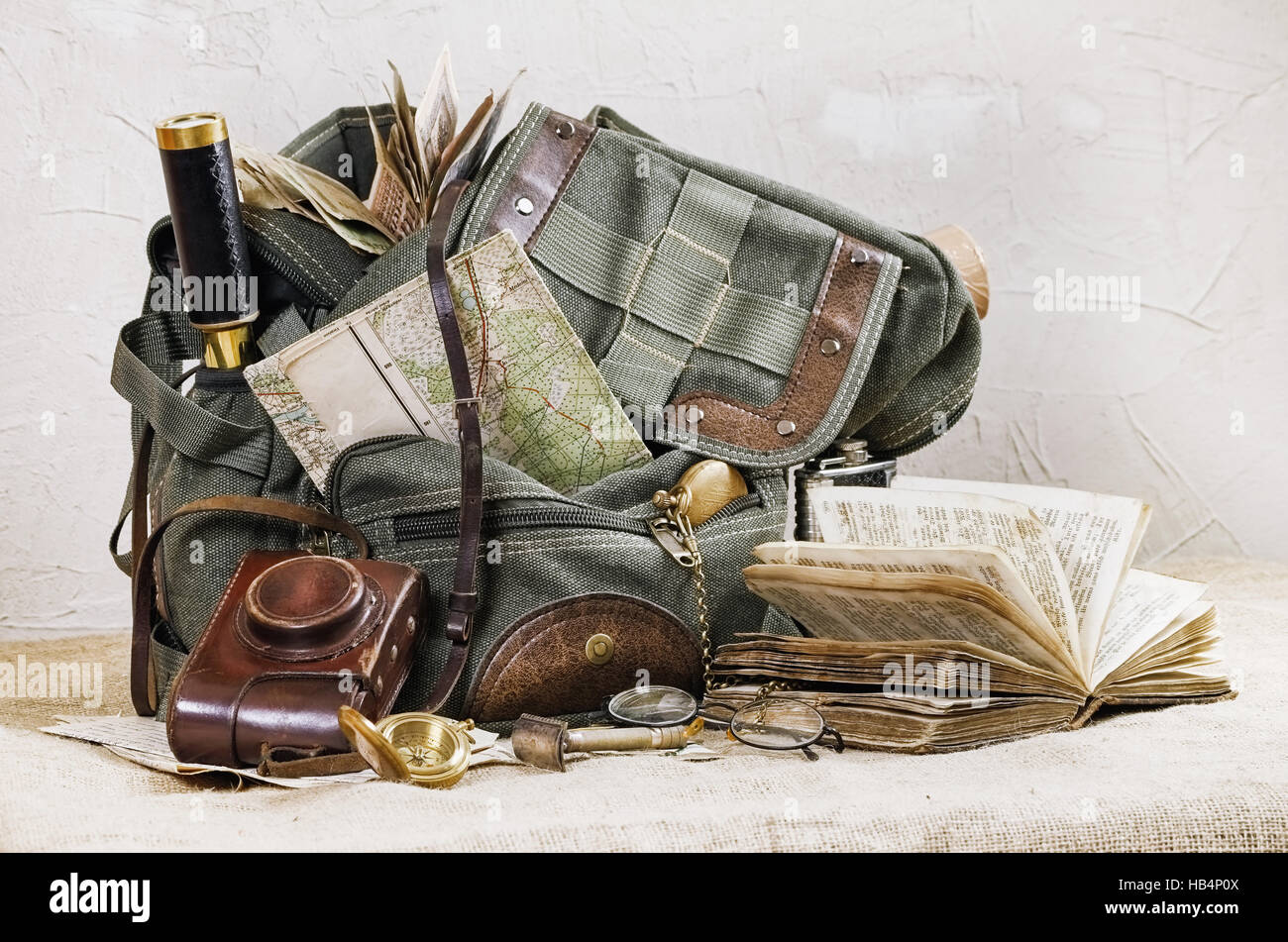 Still Life with Retro Backpack Stock Photo - Alamy