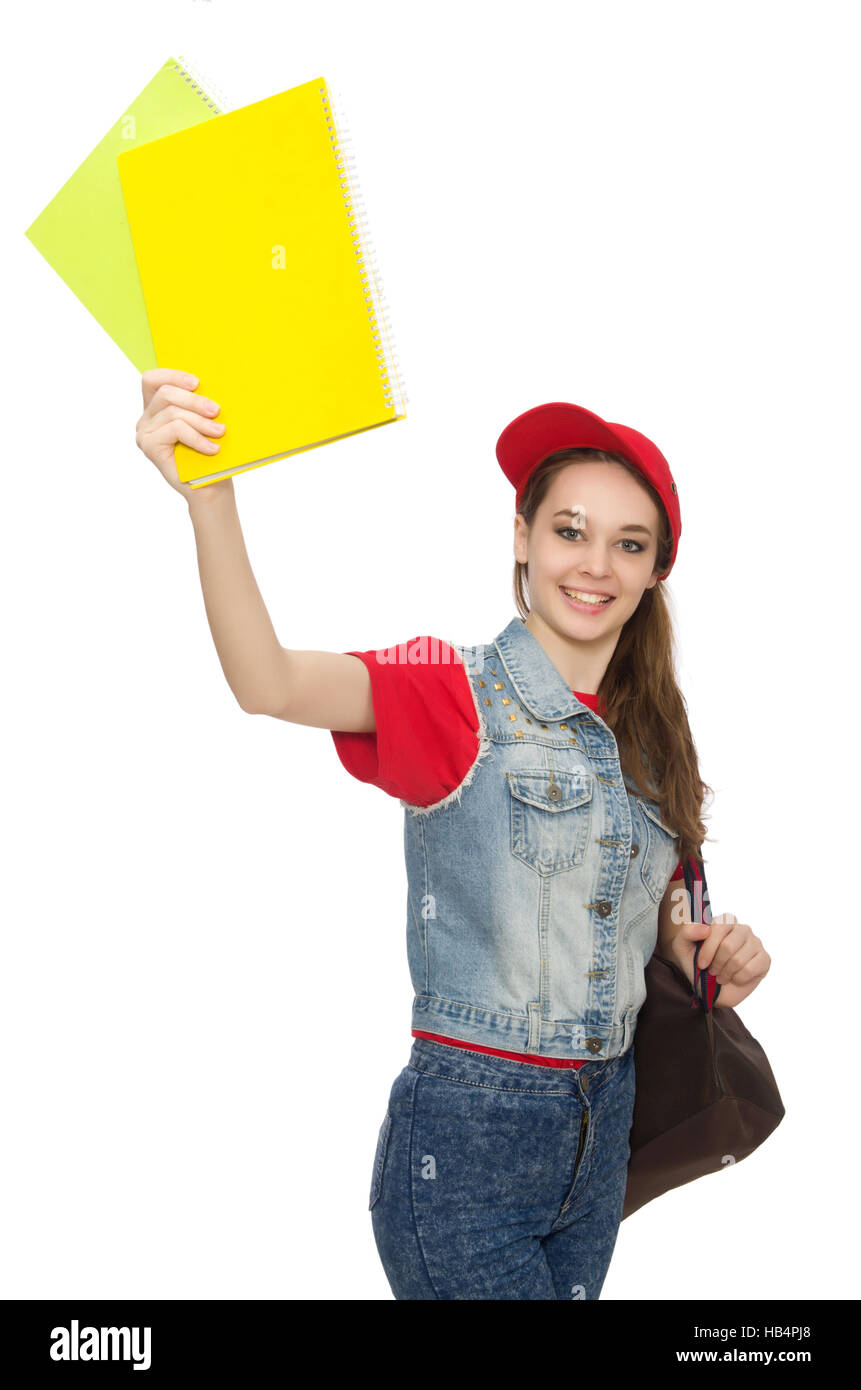 Student holding books isolated on white Stock Photo - Alamy