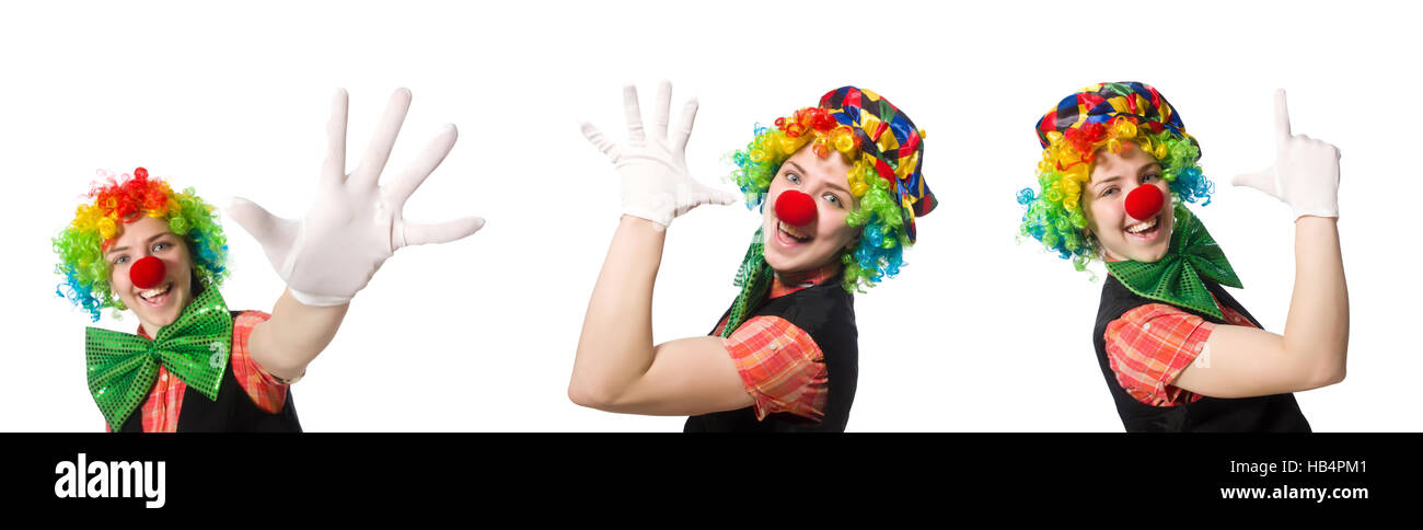 Female clown isolated on white Stock Photo - Alamy