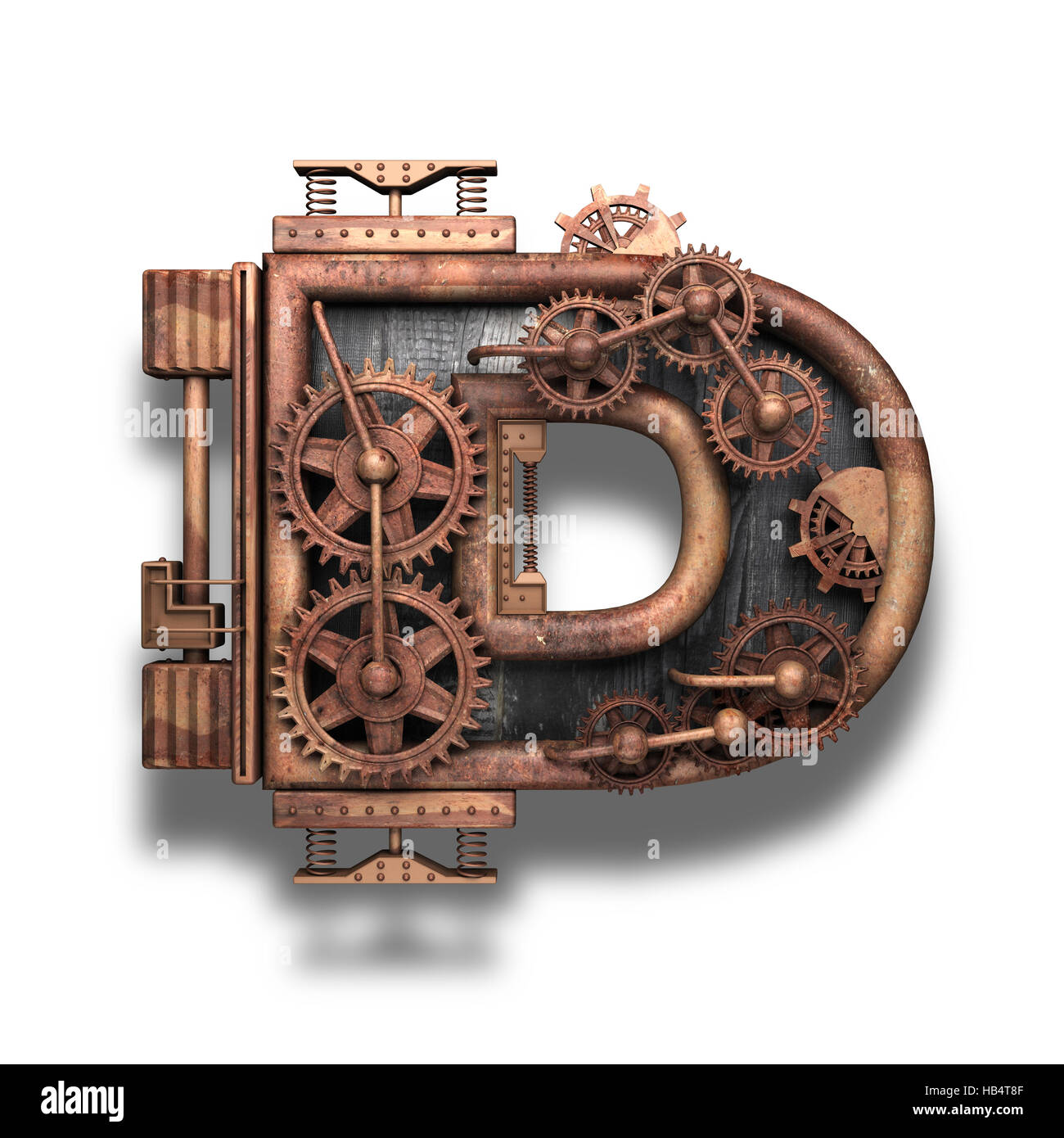 d rusted letter with gears on white Stock Photo - Alamy
