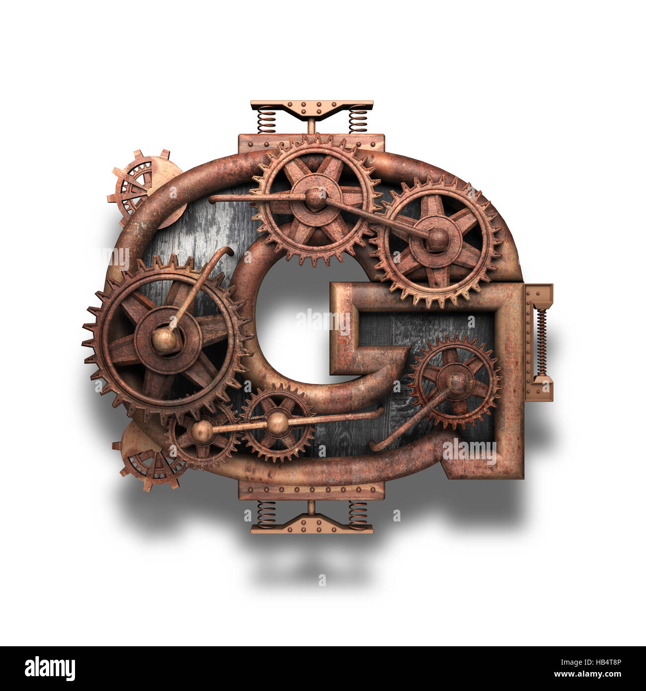 g rusted letter with gears on white Stock Photo - Alamy