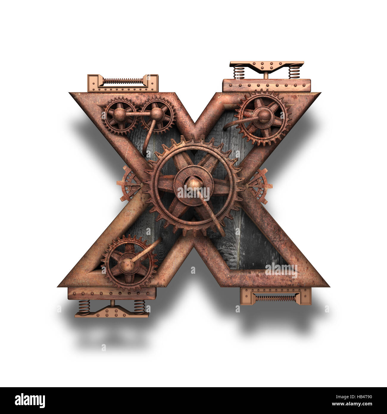 x rusted letter with gears on white Stock Photo - Alamy