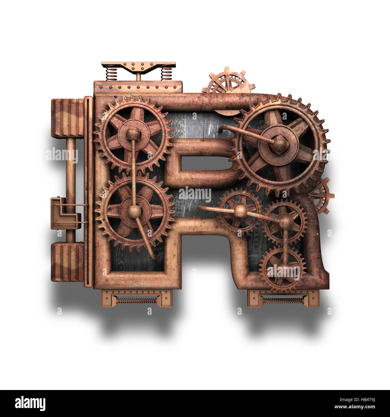 r rusted letter with gears on white Stock Photo - Alamy