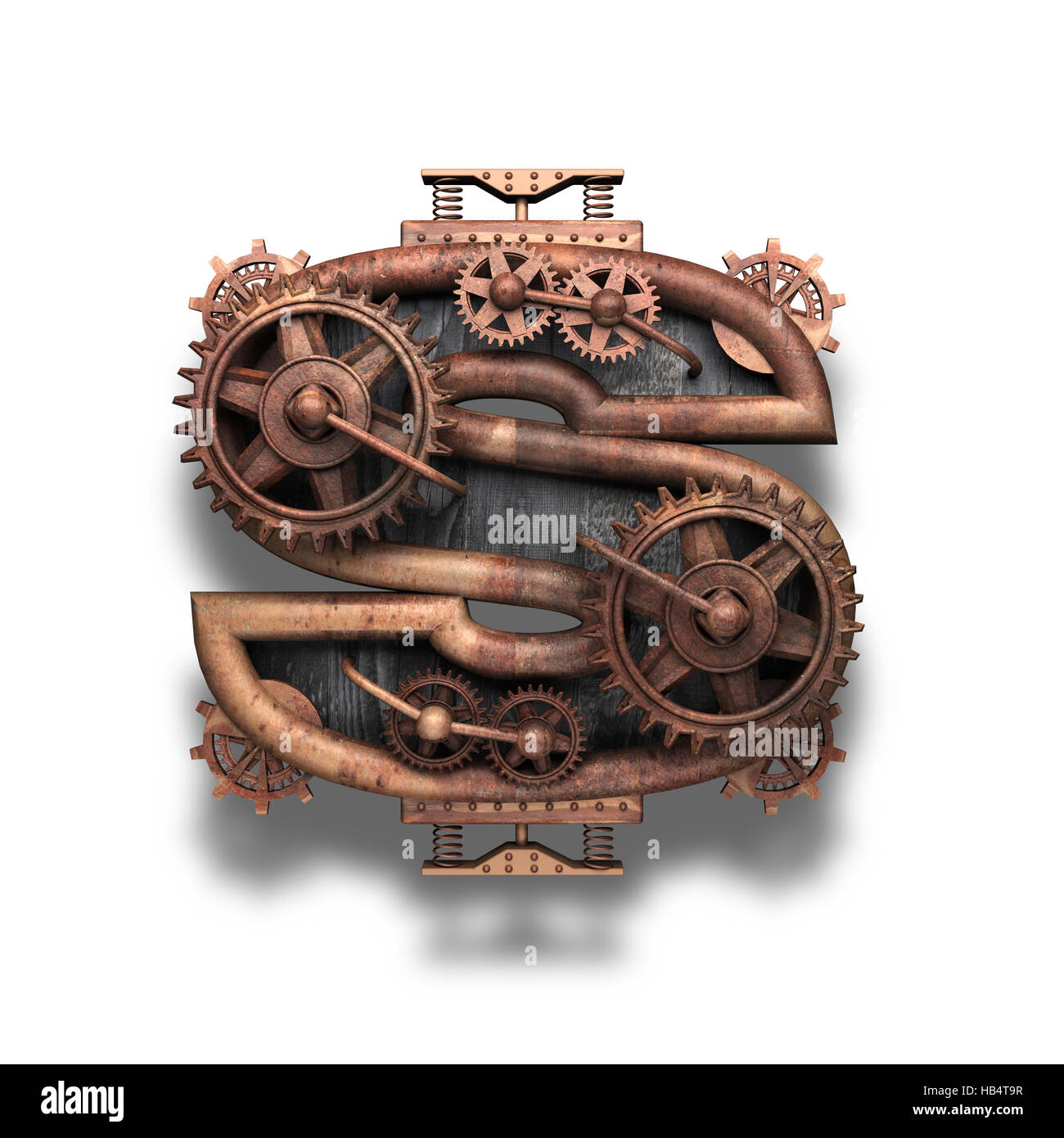 s rusted letter with gears on white Stock Photo - Alamy