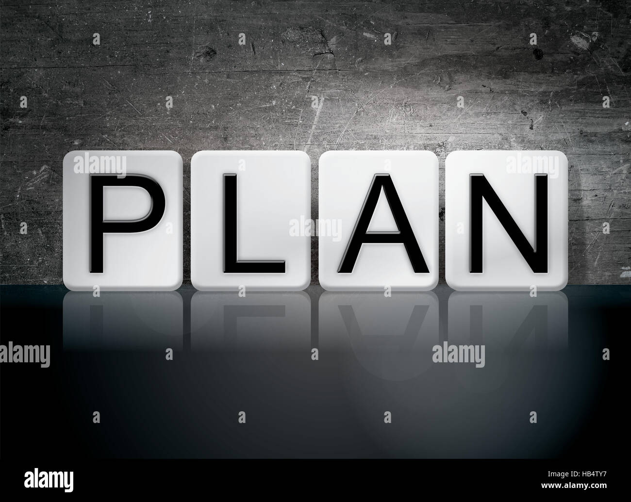 The word "Plan" written in white tiles against a dark vintage grunge background Stock Photo - Alamy