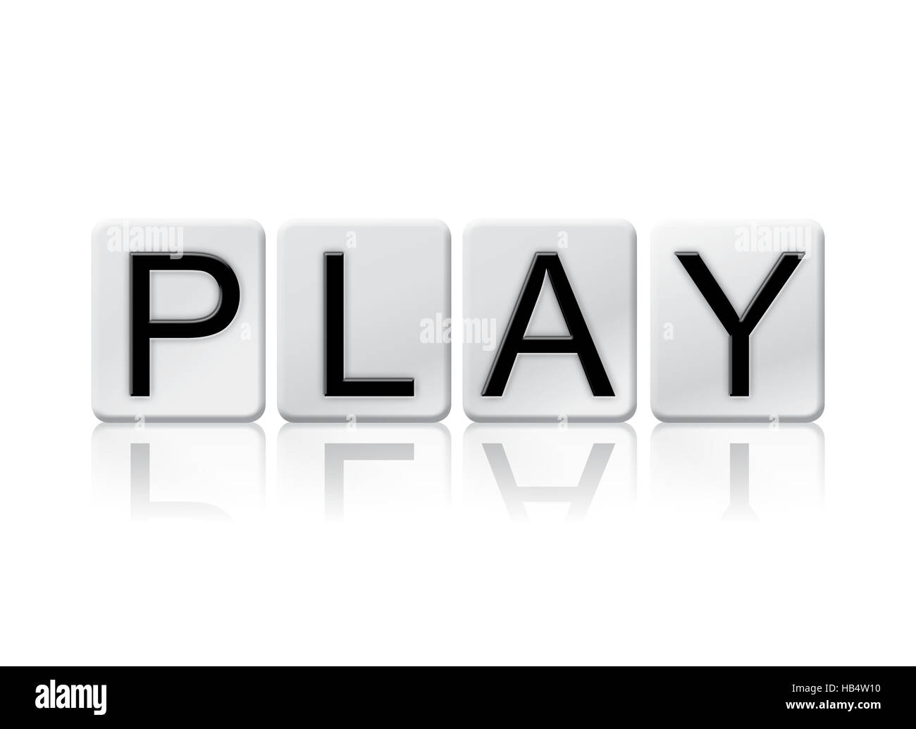 The word "Play" written in tile letters isolated on a white background ...