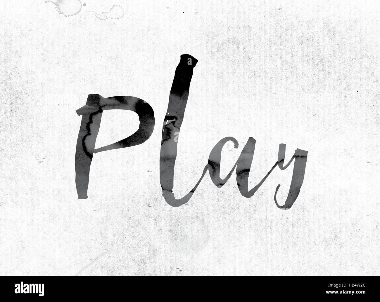 The word "Play" concept and theme painted in watercolor ink on a white ...
