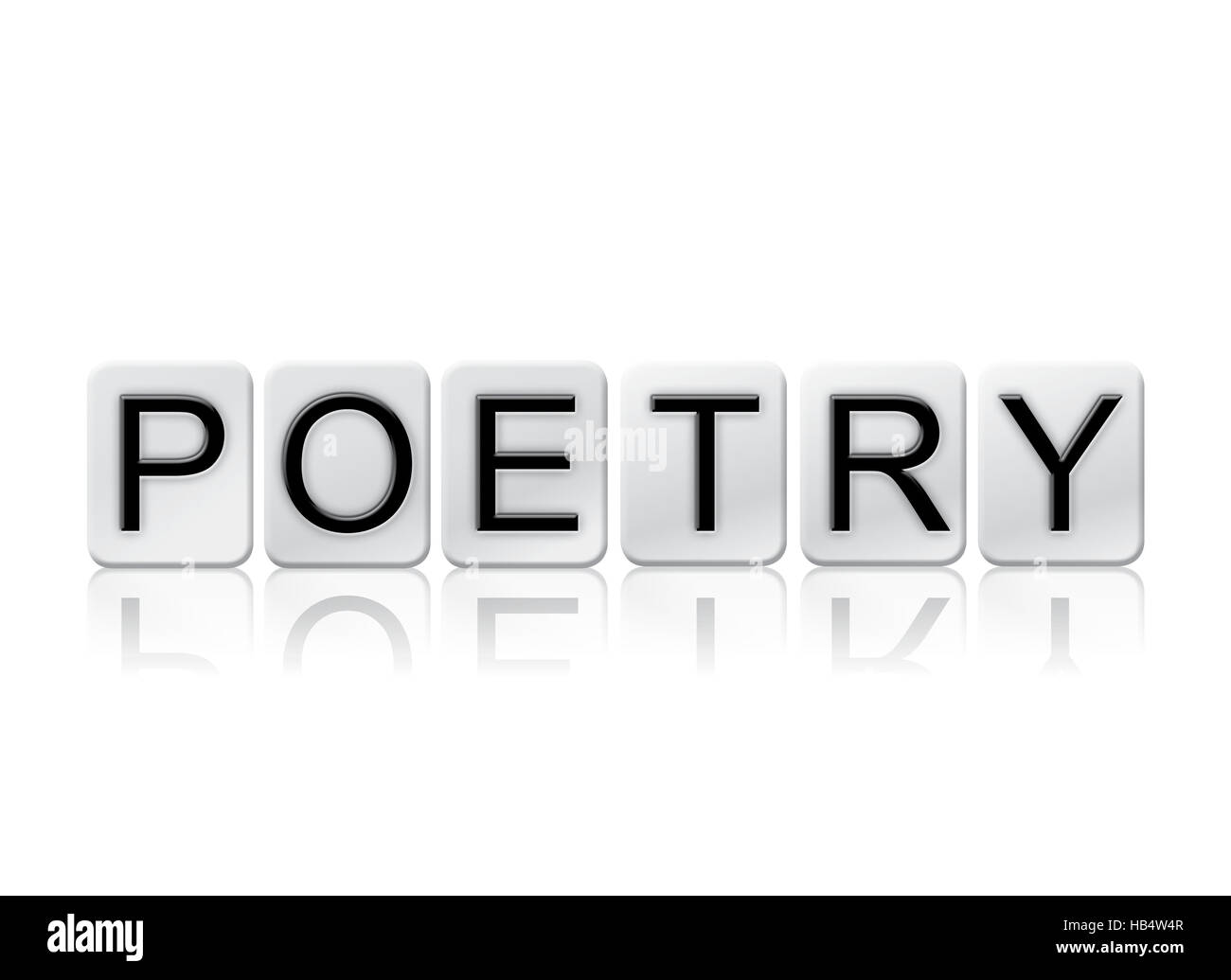 The word "Poetry" written in tile letters isolated on a white ...