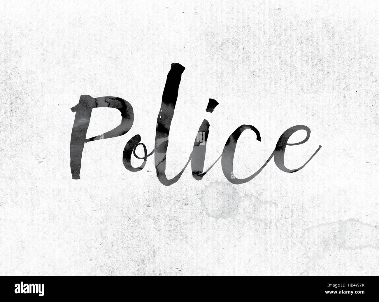 The word "Police" concept and theme painted in watercolor ink on a ...