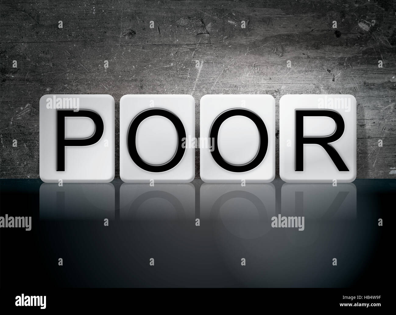 The word "Poor" written in white tiles against a dark vintage grunge ...