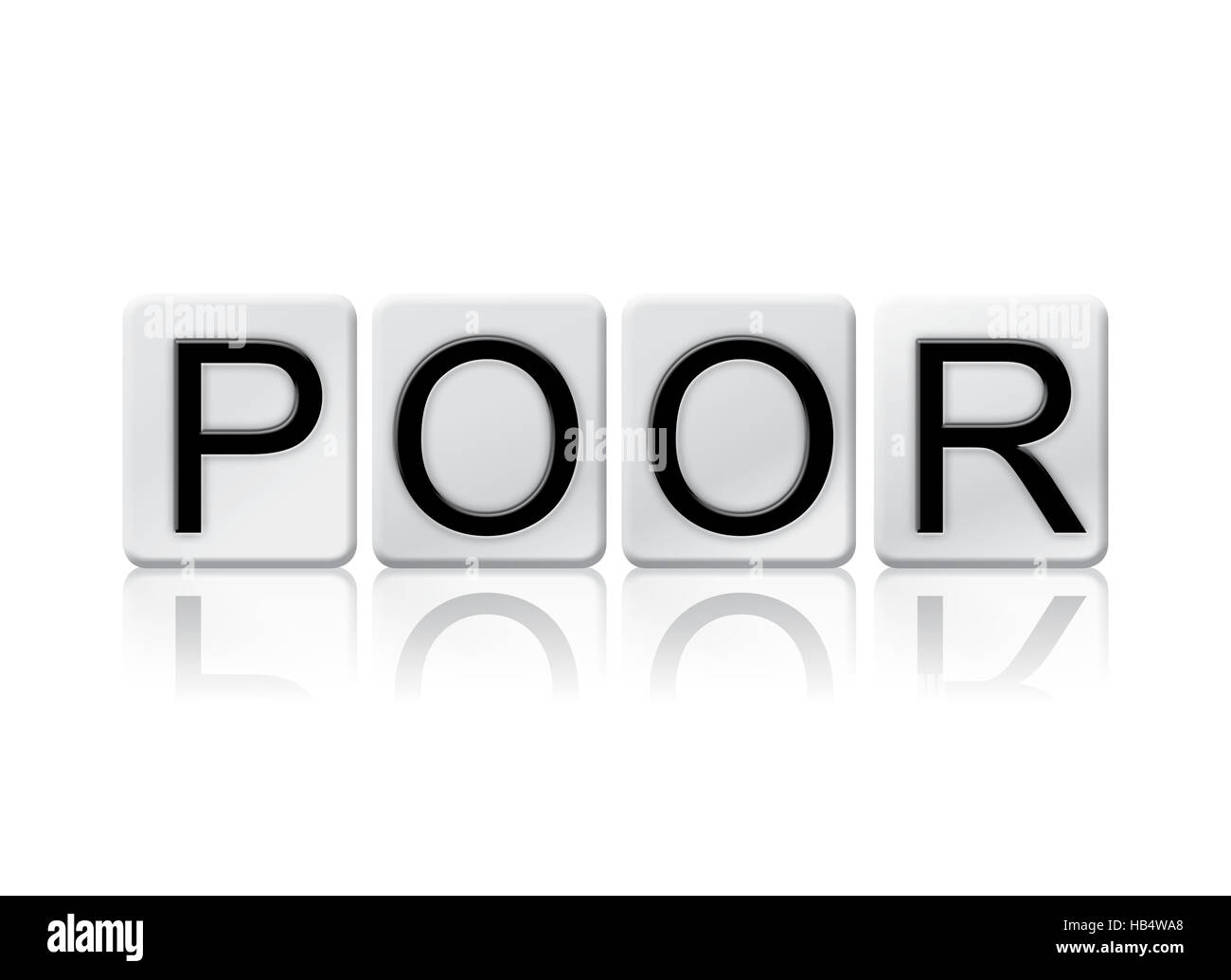 The word "Poor" written in tile letters isolated on a white background ...