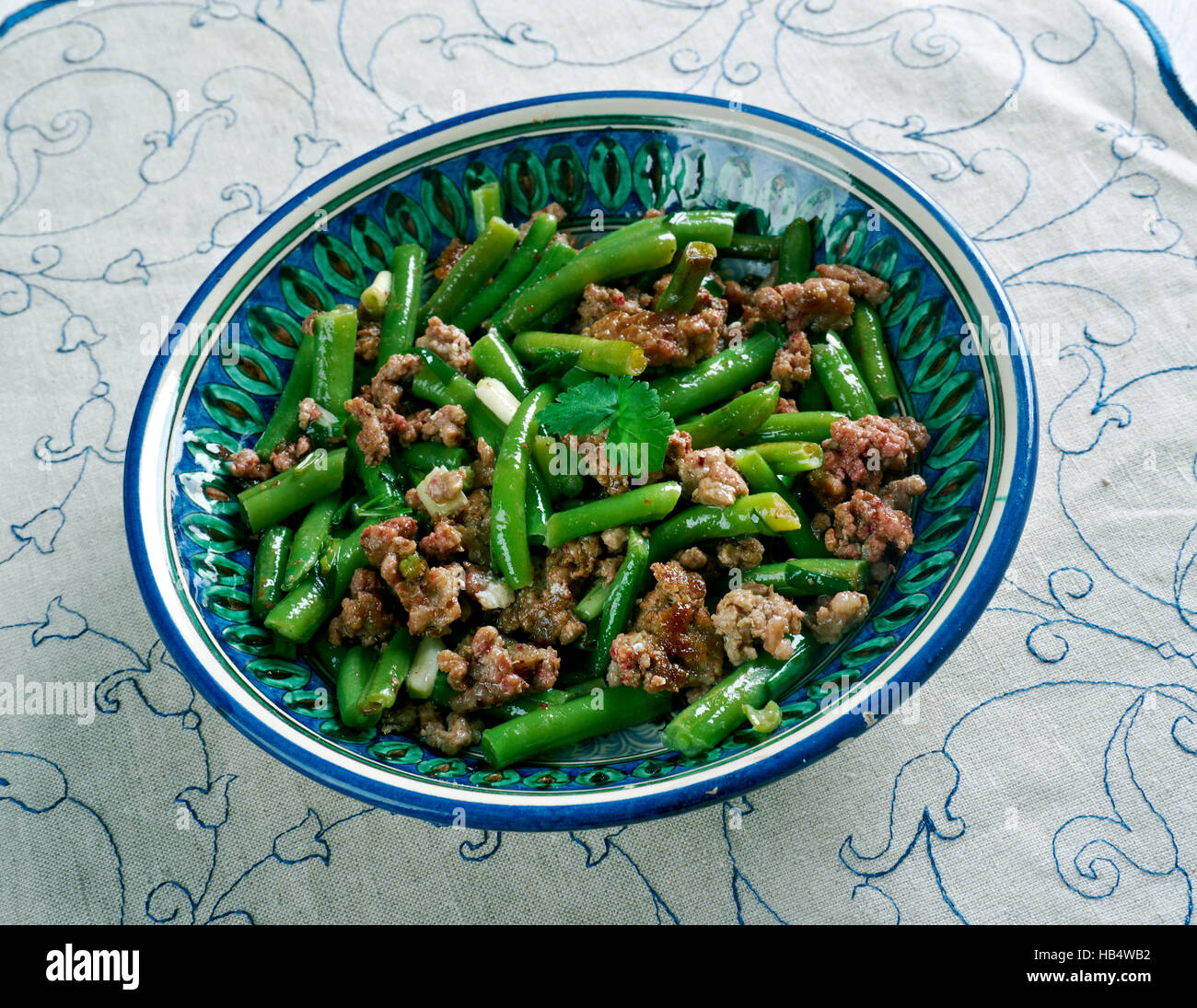 Tender Green Beans with Meat Stock Photo - Alamy