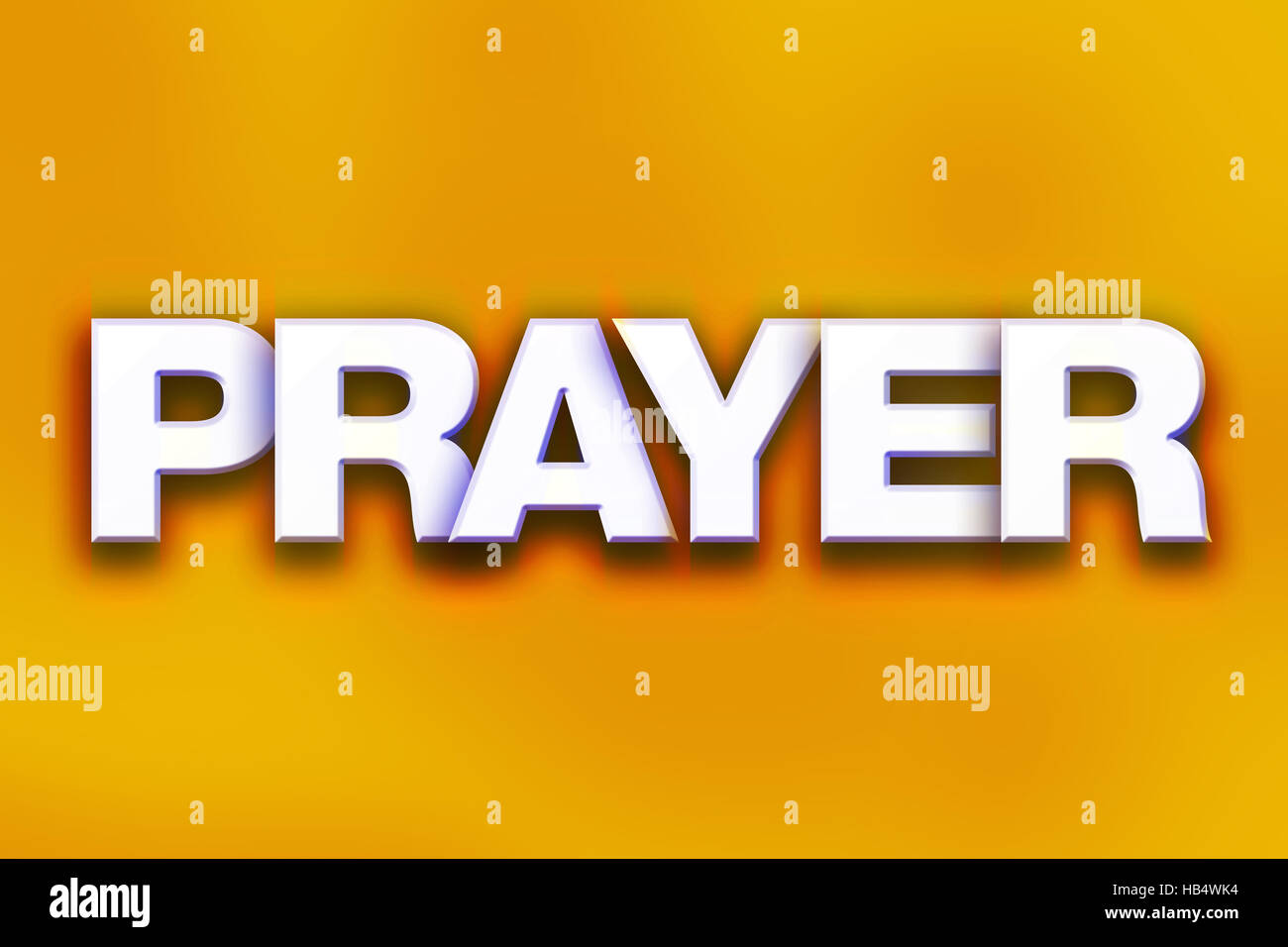 The word "Prayer" written in white 3D letters on a colorful background ...