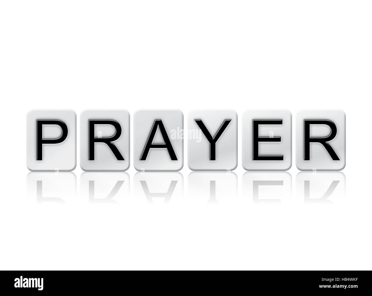 The word "Prayer" written in tile letters isolated on a white ...