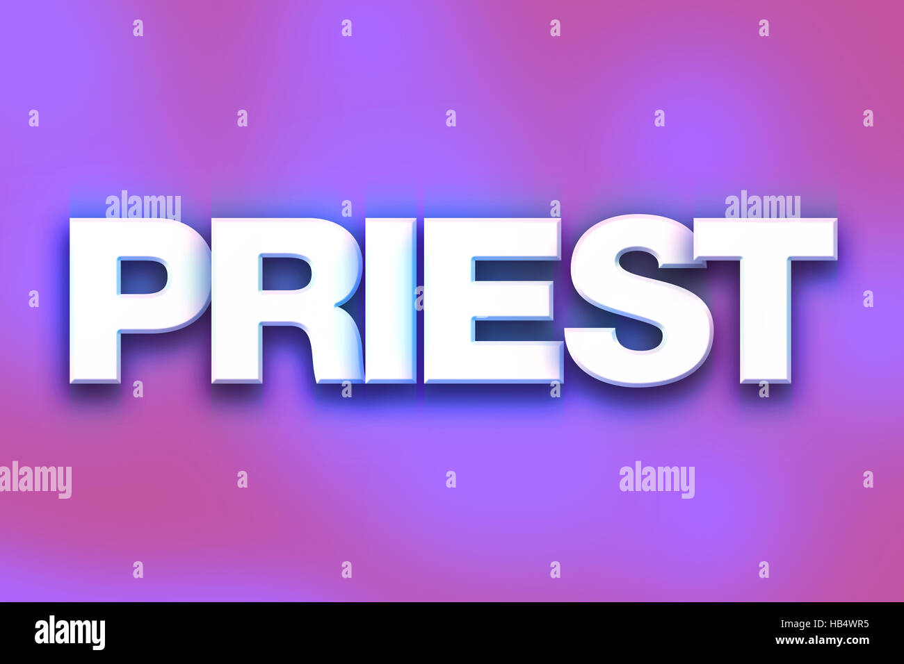 The word "Priest" written in white 3D letters on a colorful background ...