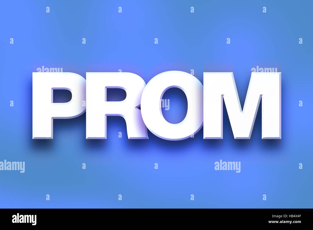 The word "Prom" written in white 3D letters on a colorful background ...