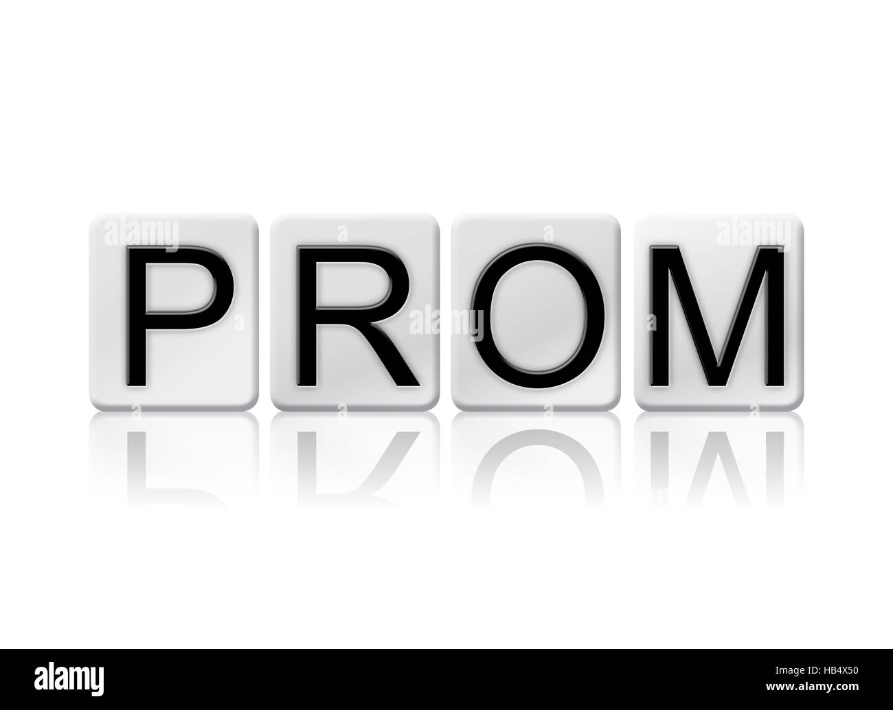 The word "Prom" written in tile letters isolated on a white background ...