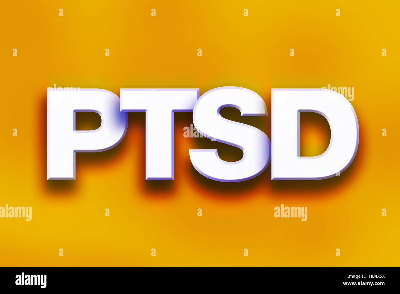 The word "PTSD" written in white 3D letters on a colorful background ...