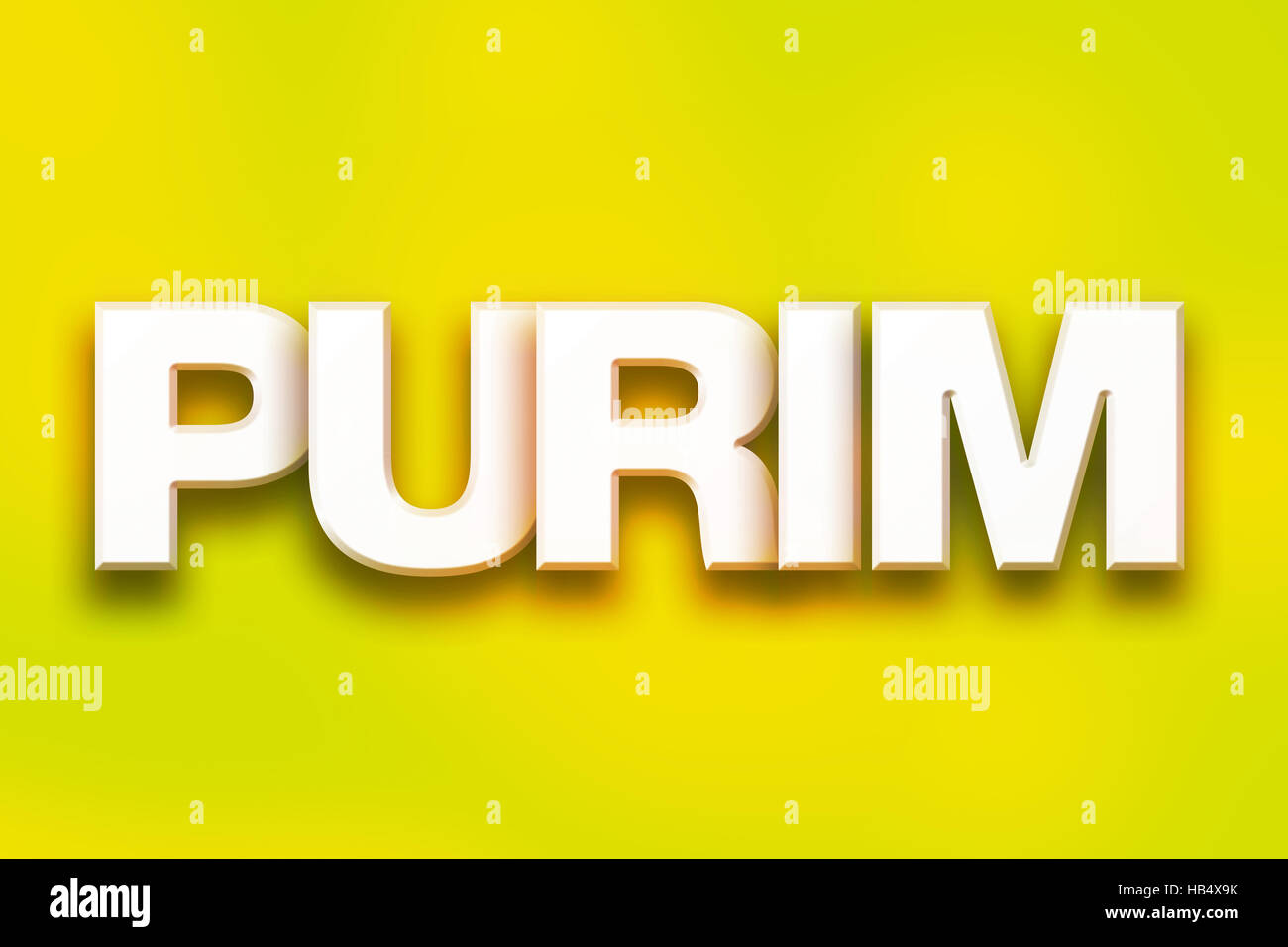 The word "Purim" written in white 3D letters on a colorful background ...
