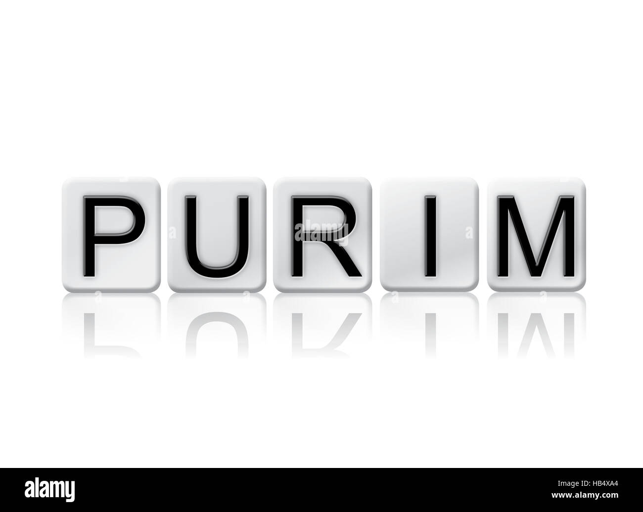 The word "Purim" written in tile letters isolated on a white background ...