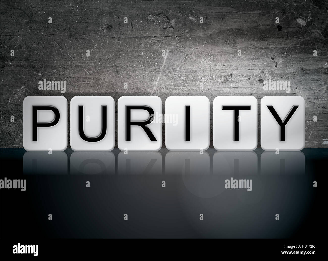 The word "Purity" written in white tiles against a dark vintage grunge ...