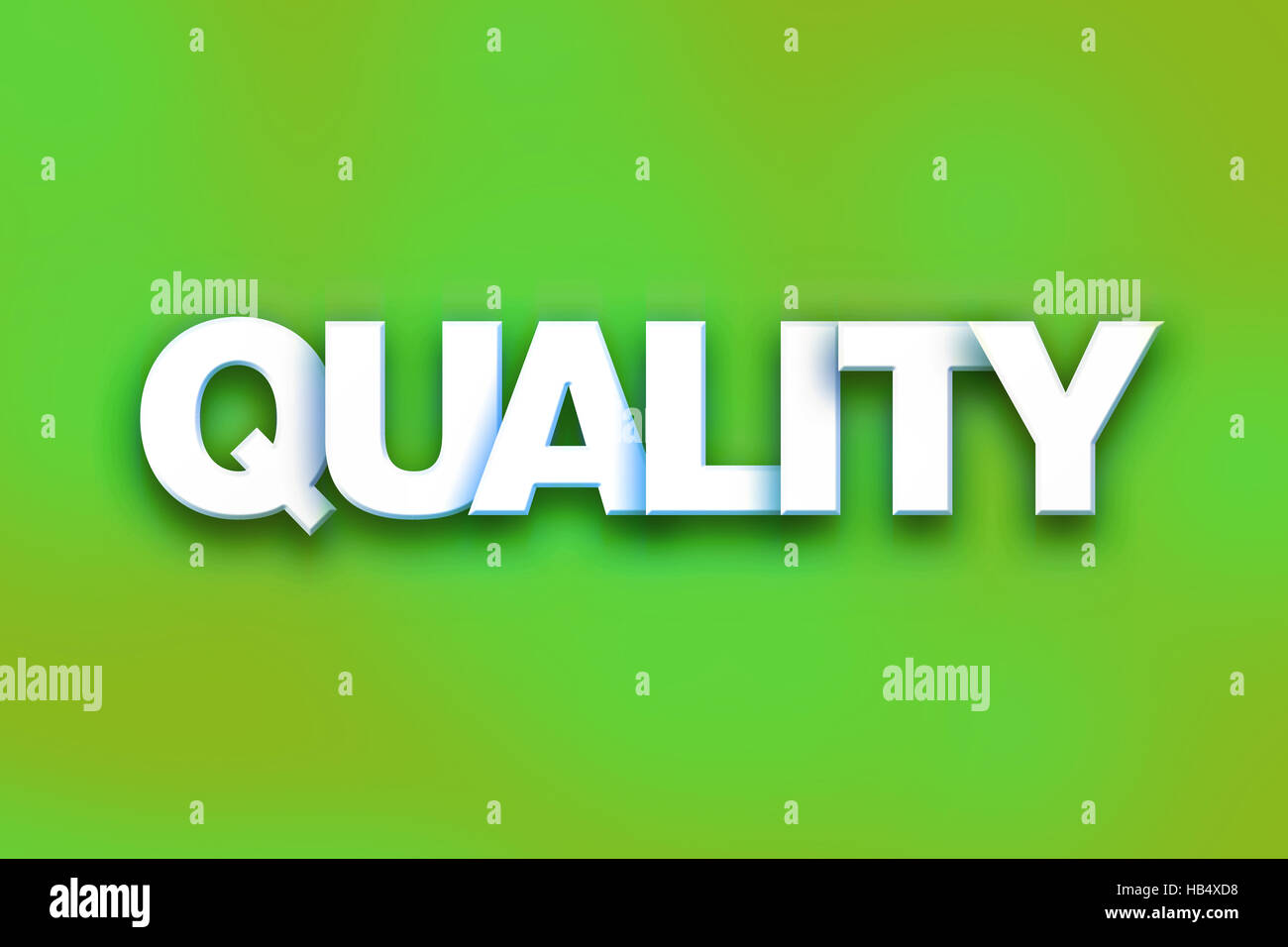 The word "Quality" written in white 3D letters on a colorful background ...