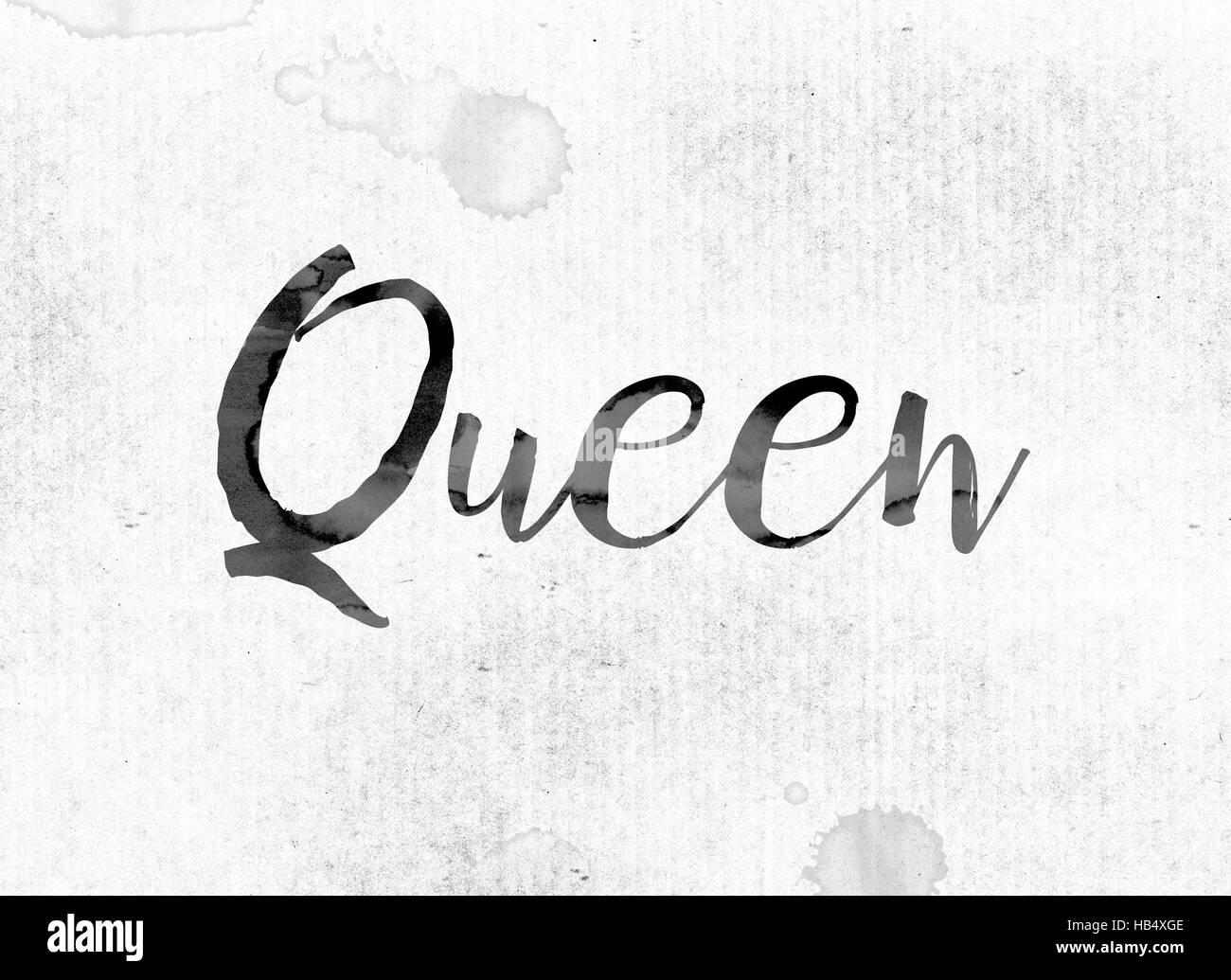 The word "Queen" concept and theme painted in watercolor ink on a white ...