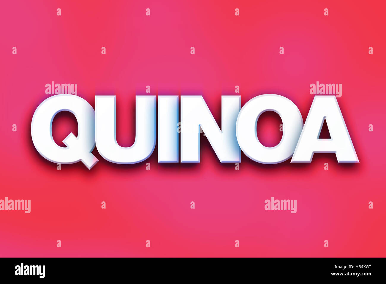 The word "Quinoa" written in white 3D letters on a colorful background ...