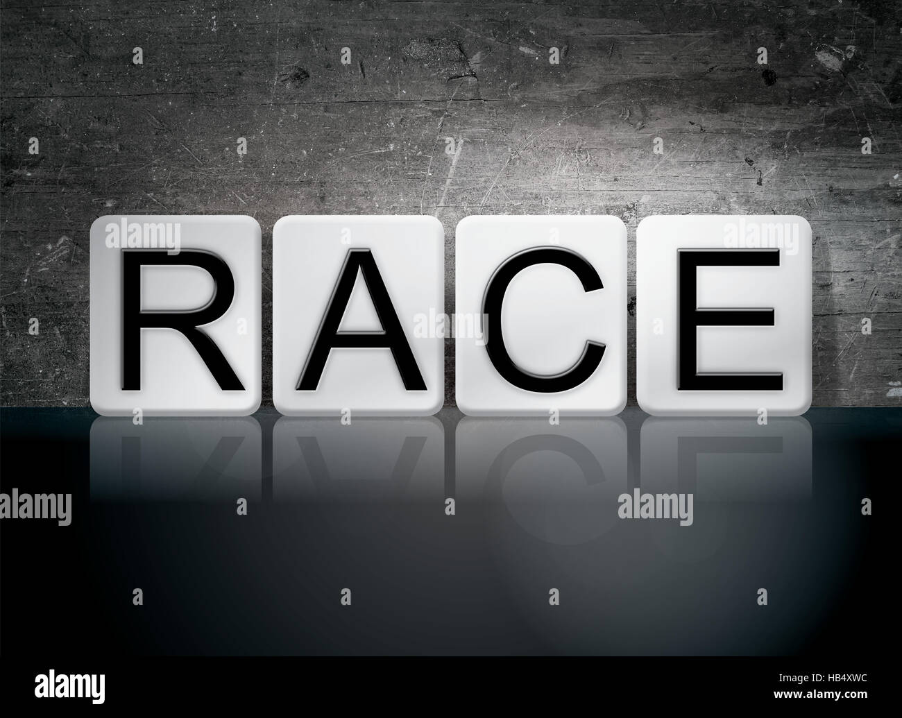 The word "Race" written in white tiles against a dark vintage grunge ...