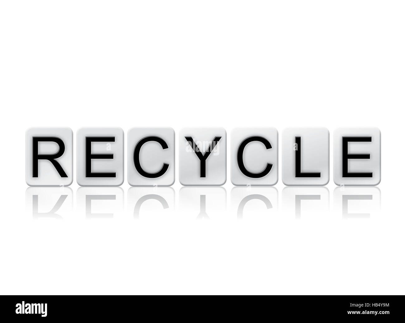 The word "Recycle" written in tile letters isolated on a white ...