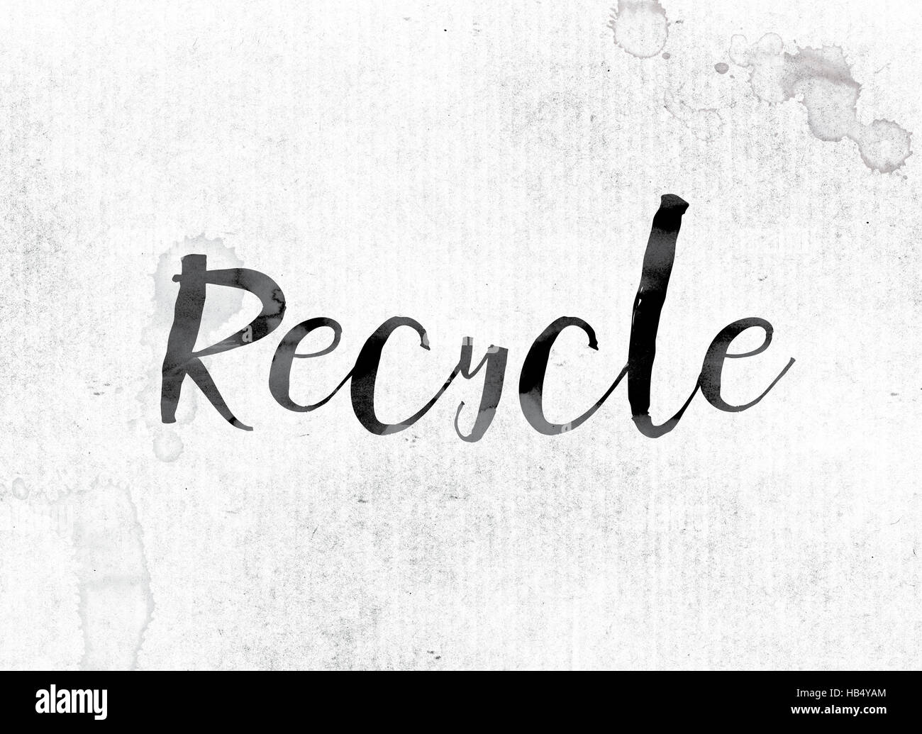 The word "Recycle" concept and theme painted in watercolor ink on a ...