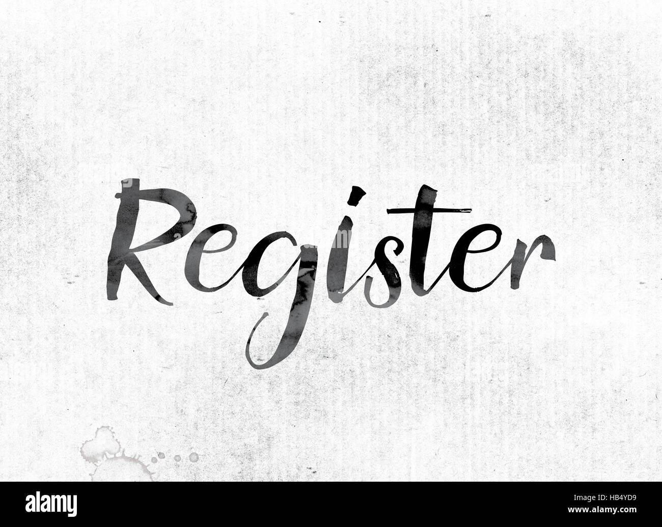 The word "Register" concept and theme painted in watercolor ink on a ...