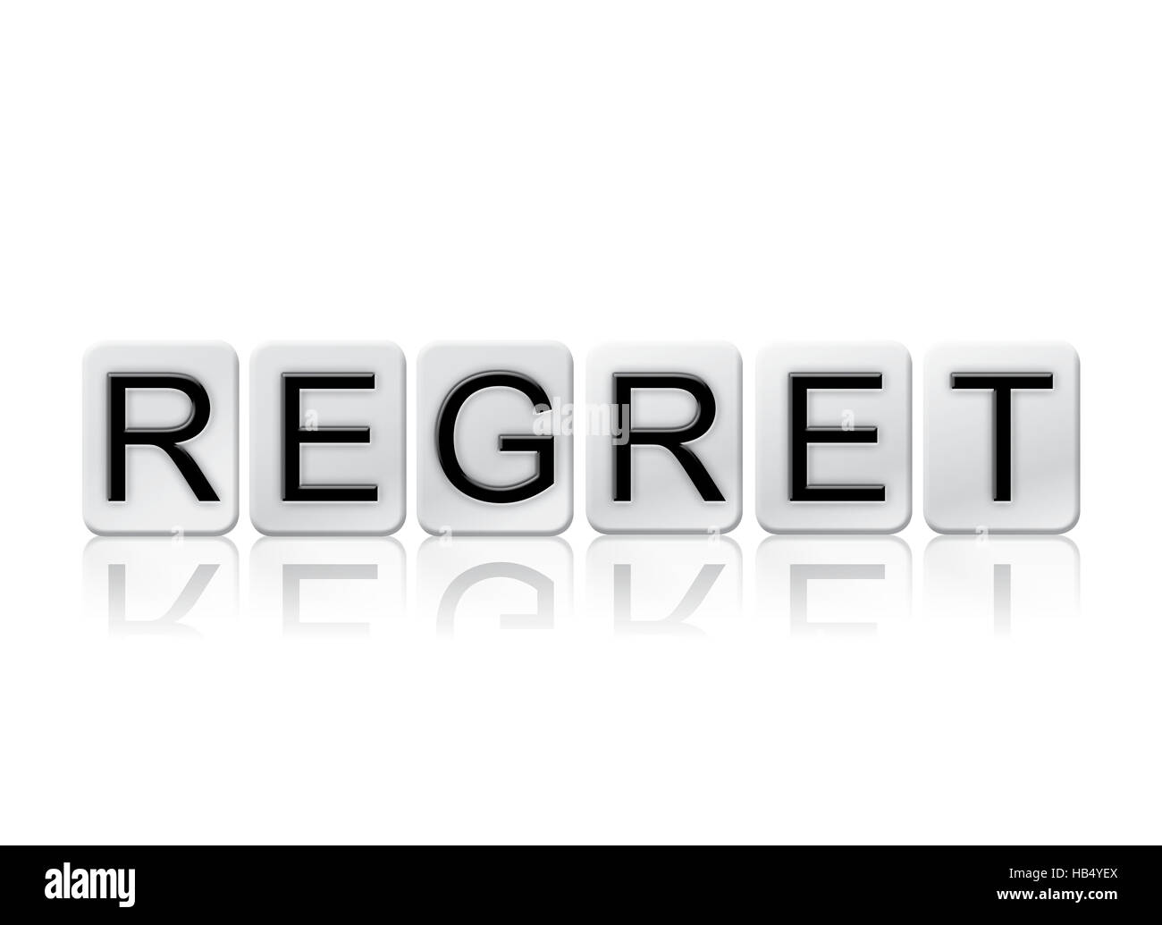 The word "Regret" written in tile letters isolated on a white ...