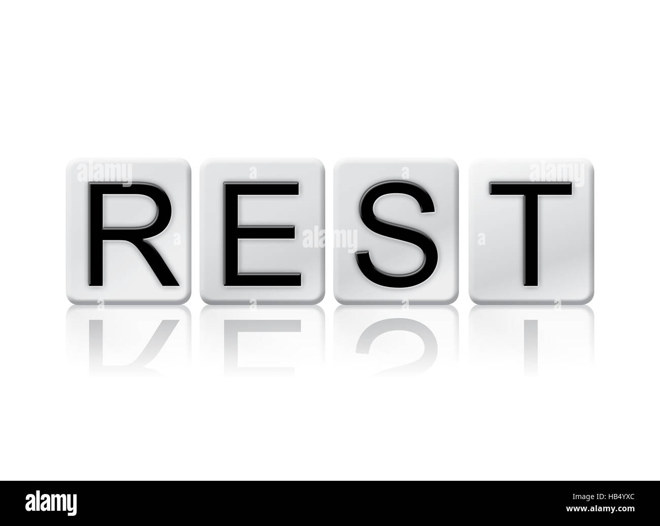The word "Rest" written in tile letters isolated on a white background ...
