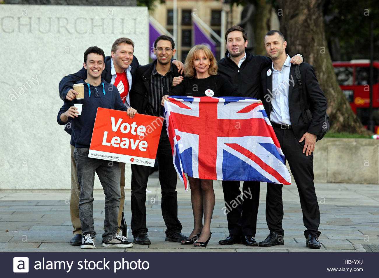 Vote Leave supporters celebrate the Brexit result on the morning after ...