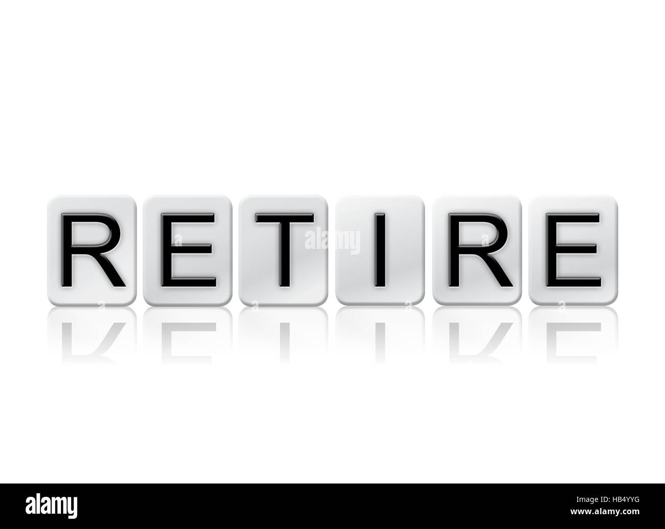 The word "Retire" written in tile letters isolated on a white ...