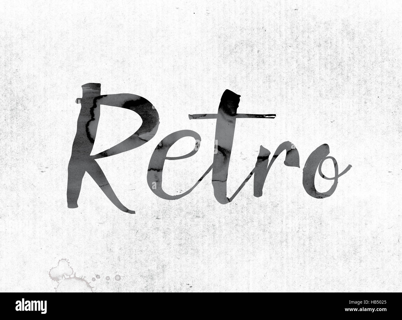 The word "Retro" concept and theme painted in watercolor ink on a white ...